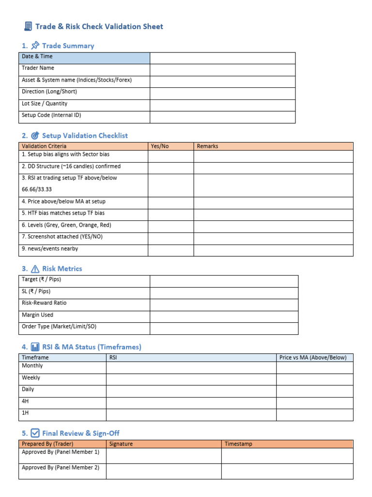 Trade Validation Sheet | PDF