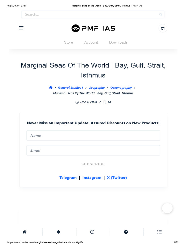 Marginal Seas of The World - Bay, Gulf, Strait, Isthmus - PMF IAS | PDF ...