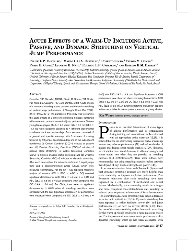 Acute Effects of A Warm-Up Including Active, Passive, and Dynamic ...
