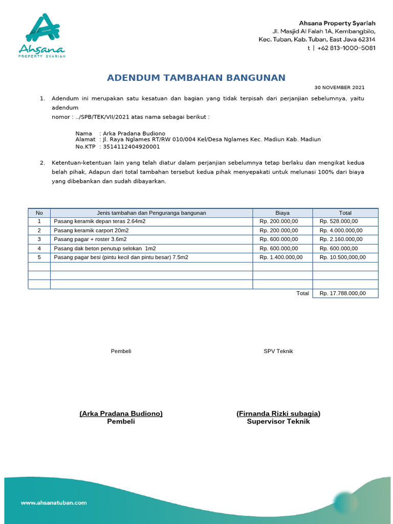 Contoh Dokumen RAB Adendum Rumah | PDF
