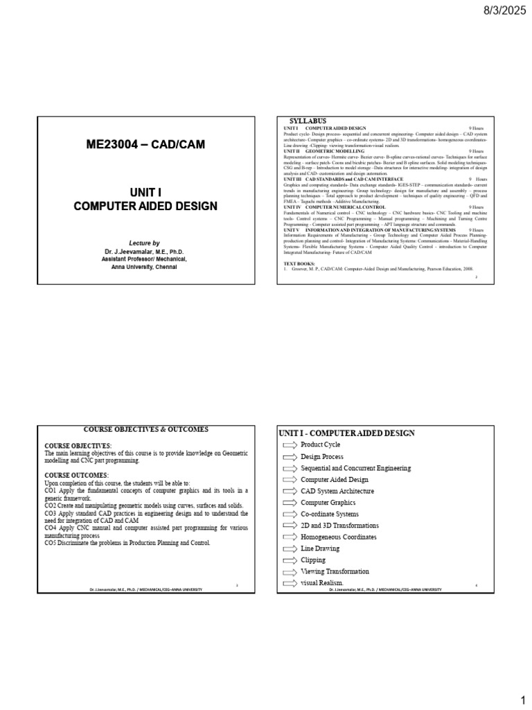 Unit - 1 Computer Aided Design | PDF | Computer Aided Design | 2 D ...