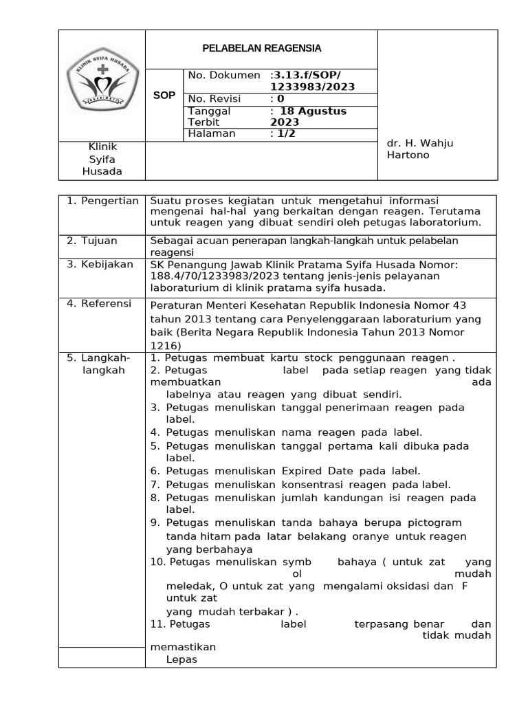 Prosedur Pelabelan Reagensi Laboratorium | PDF