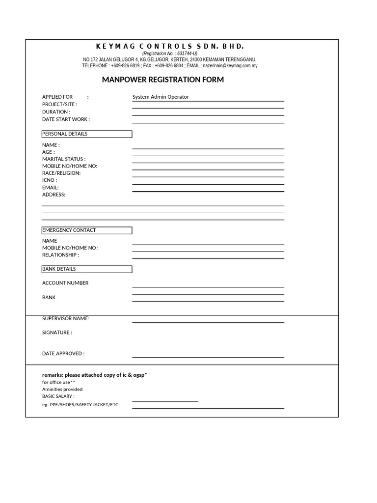 Manpower Registration Form | PDF