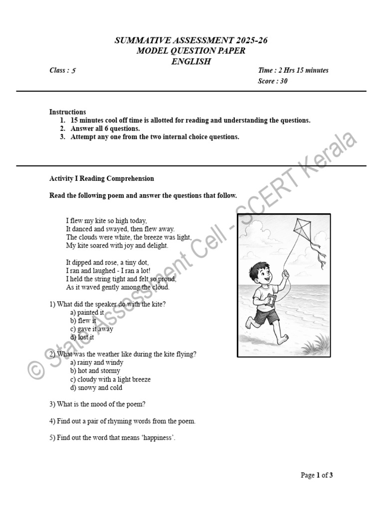 English Question Paper - Class 5 | PDF