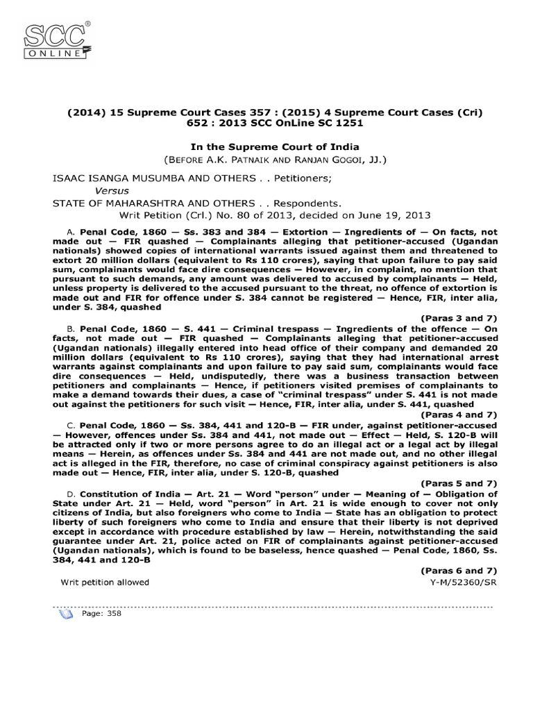 J 2014 15 SCC 357 Faranaazkarbhari Hsalegalcom 20250812 001935 1 3 | PDF