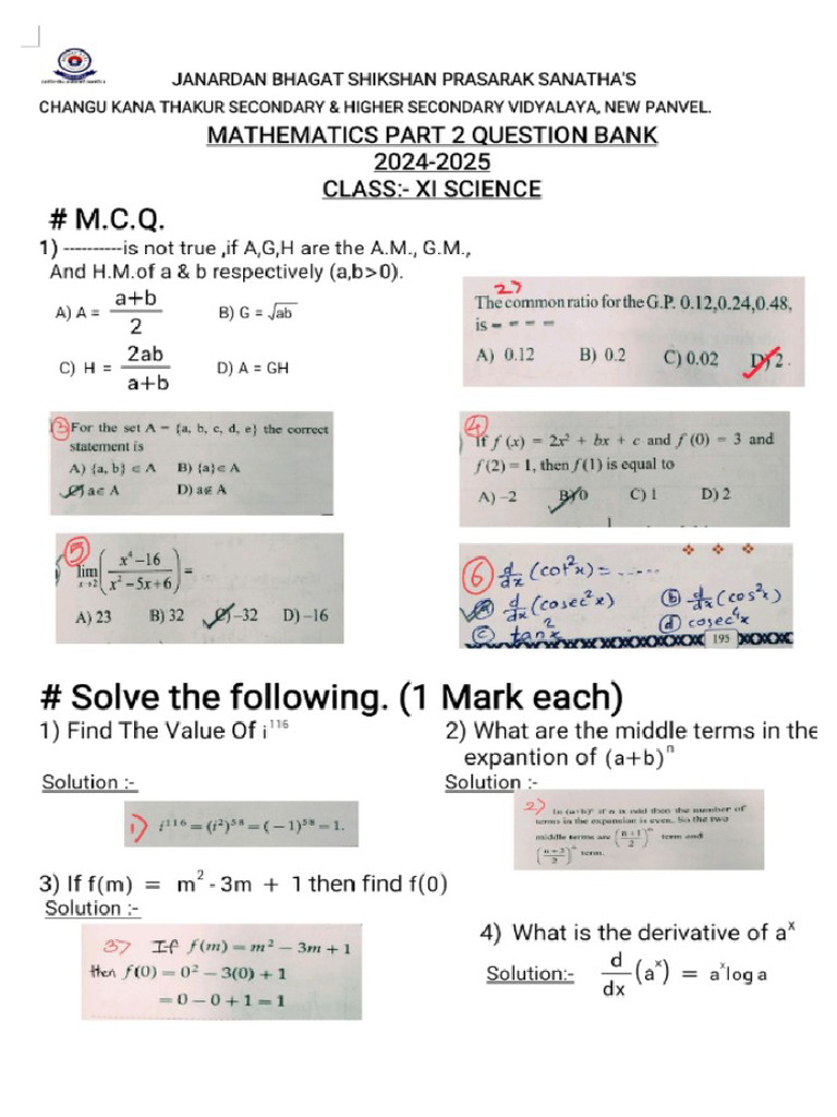 XI Maths 2 Question Bank | PDF