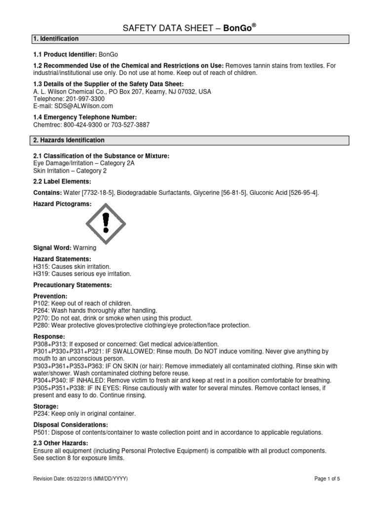 BonGo® Safety Data Sheet Overview | PDF | Toxicity | Safety