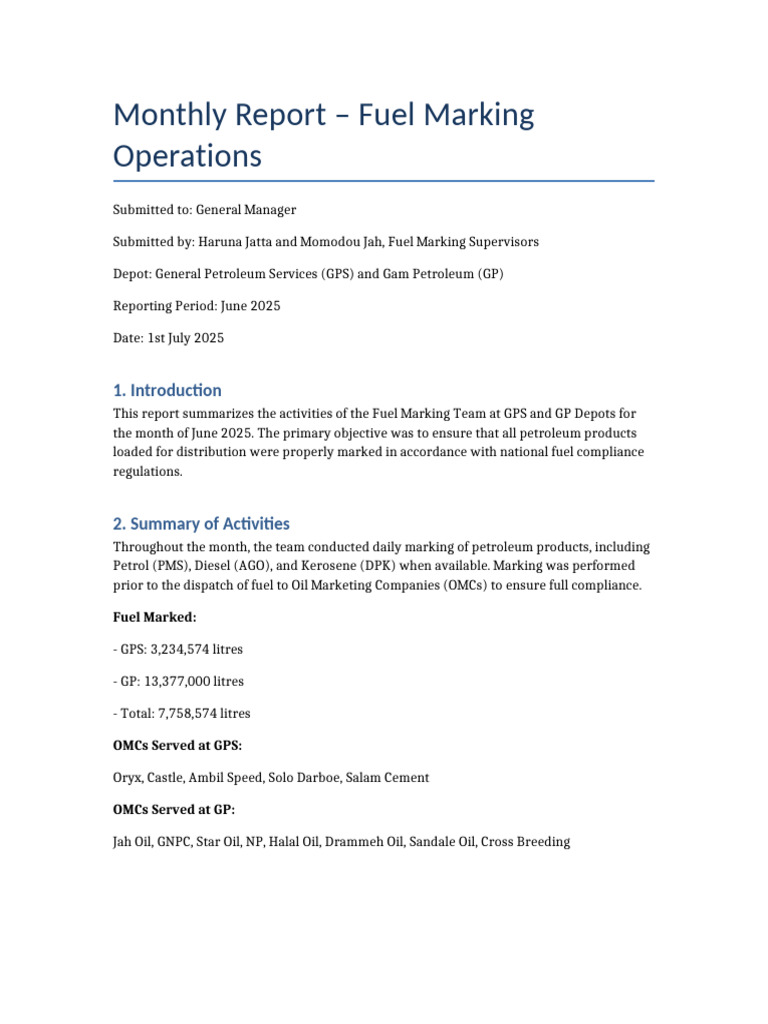 Fuel Marking Report June 2025 | PDF | Fuels