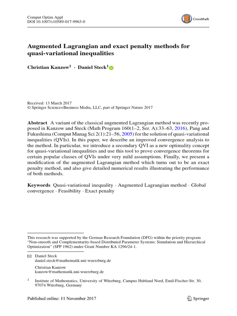 Kanzow2017 - Augmented Lagrangian and Exact Penalty Methods For Quasi ...