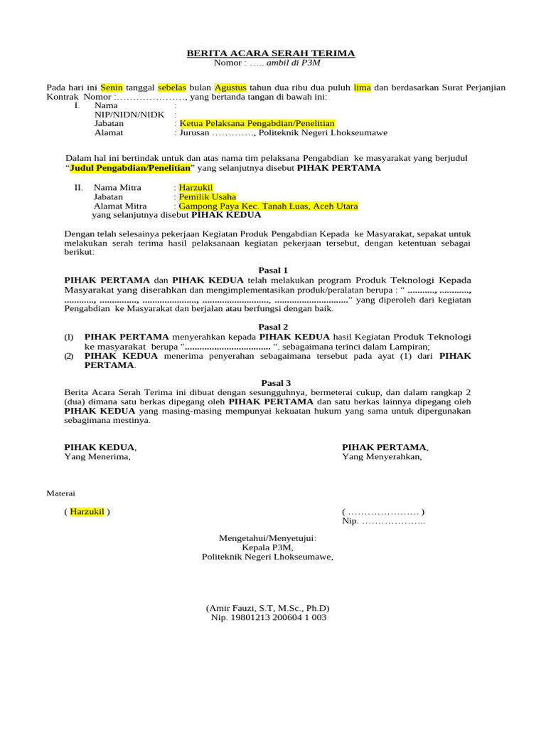 Template Berita Acara Serah Terima | PDF