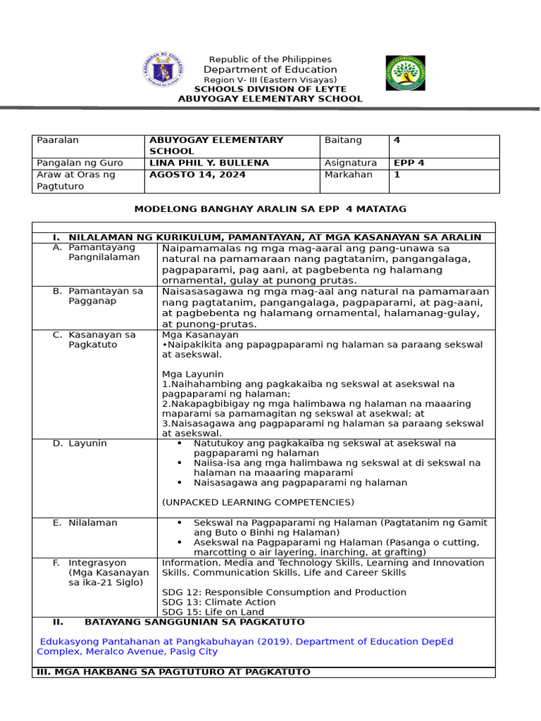 Q1-Lesson Plan in Epp 4 | PDF