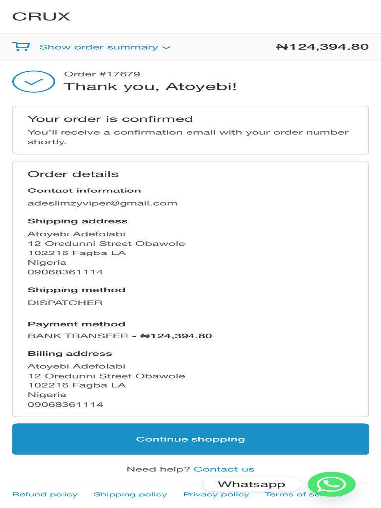 Order Confirmation for Atoyebi | PDF