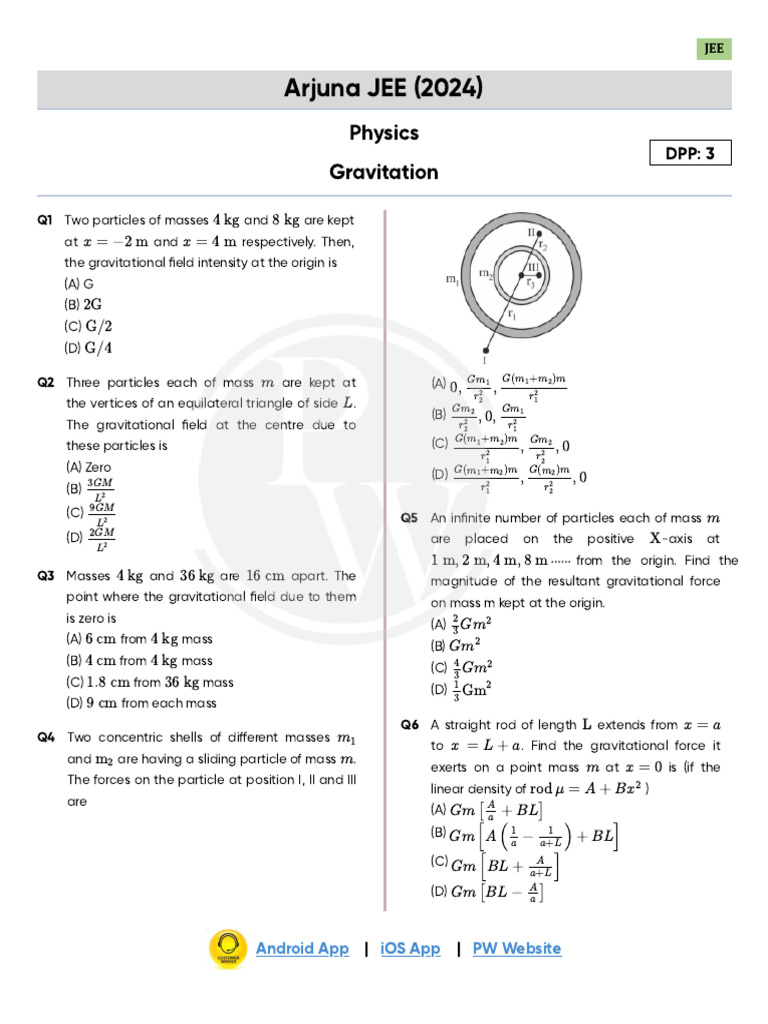 Gravitation - DPP 03 (Of Lec 07) - Arjuna JEE 2024 | PDF | Mass | Force
