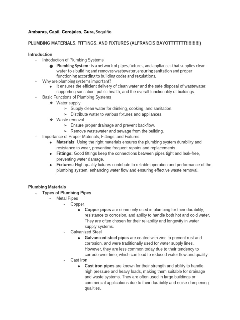 Plumbing Materials Engineering Utilities 2 | PDF | Pipe (Fluid ...