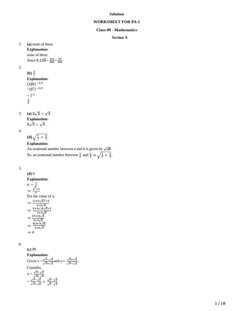 G9-Worksheet Solution For PA1 | PDF | Mathematics | Number Theory