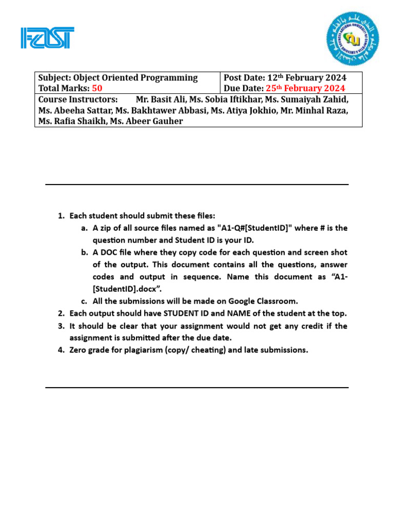 OOP Assignment 1 - Spring 2024 | PDF | Constructor (Object Oriented Programming) | Programming
