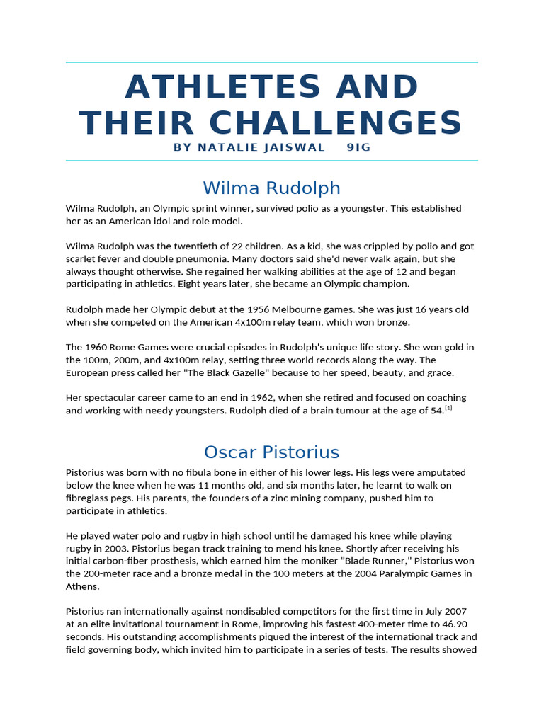 Athletes and Their Challenges | PDF | Sports | Sport Of Athletics