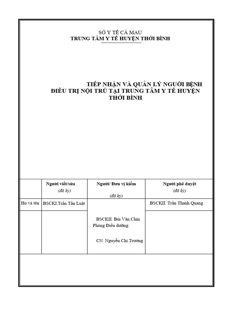 Quy Trình Tiếp Nhận Và Quản Lí Người Bệnh (NV,CK,CV) 2020 | PDF