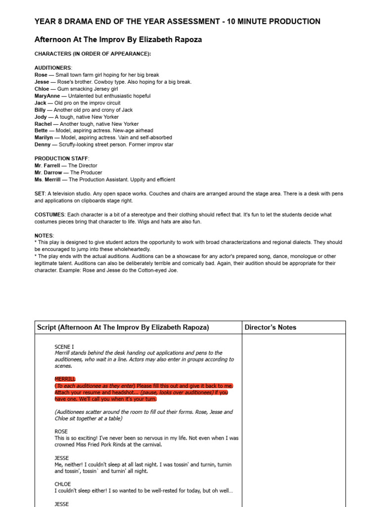 10-Minute Improv Play Script | PDF | Audition | Performing Arts