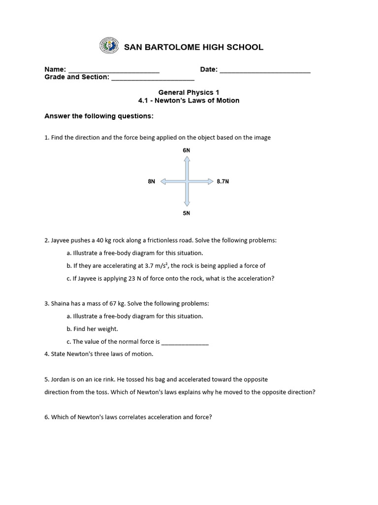 Laboratory Activity 4.1 Newtons Laws | PDF