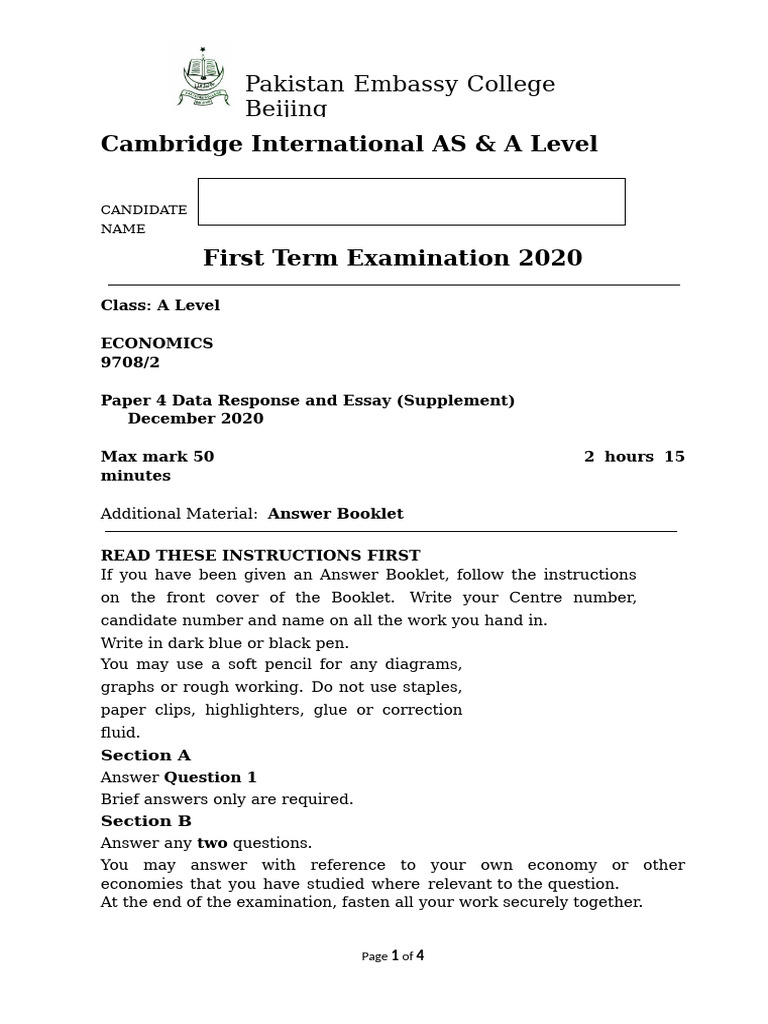 A Level Economics Paper 4 Exam 2020 | PDF | Supermarket | Microeconomics