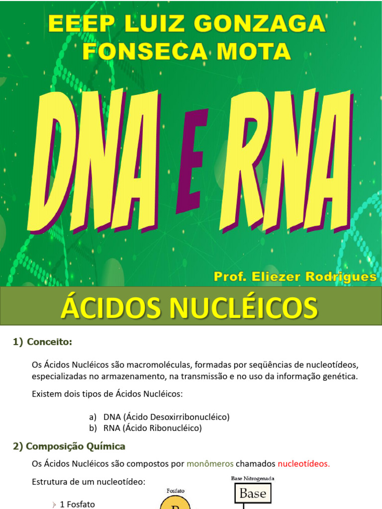 Slide - Ácidos Nucleicos - DNA e RNA | PDF | RNA | Ácidos nucleicos