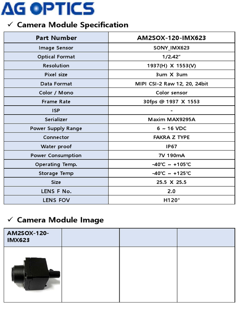 Am2sox 120 Imx623 Max9295a GMSL2 | PDF