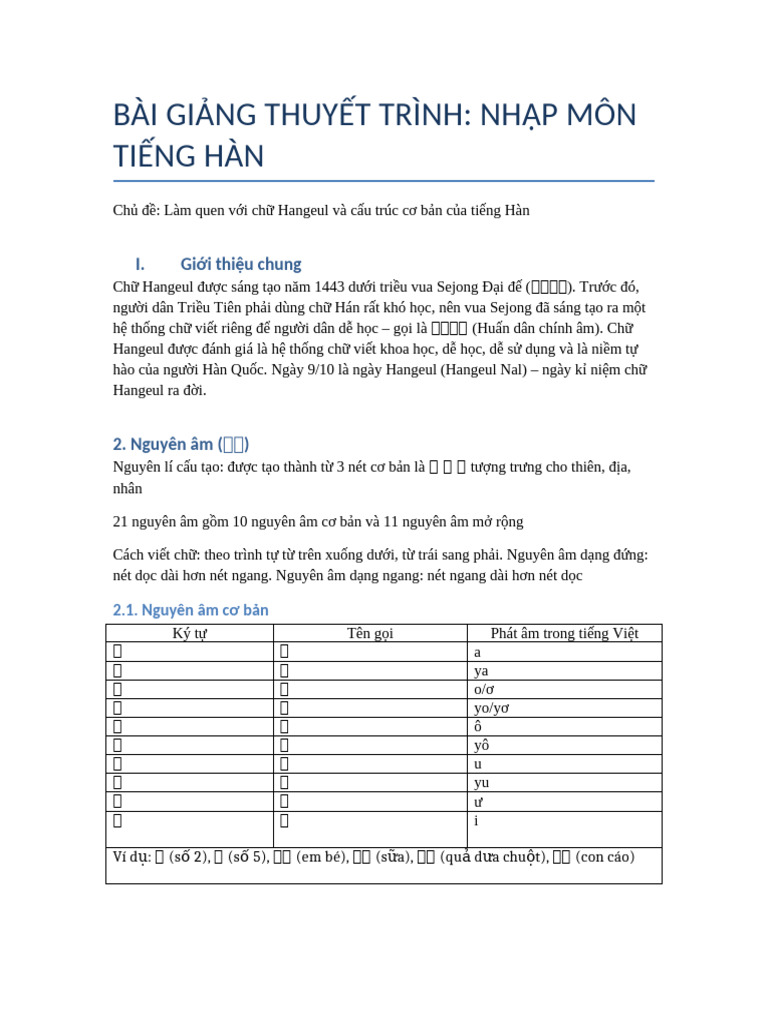 Bai Giang Nhap Mon Tieng Han | PDF