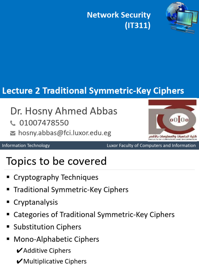 Lecture 2 Traditional Symmetric-Key Ciphers | PDF | Cipher | Cryptanalysis