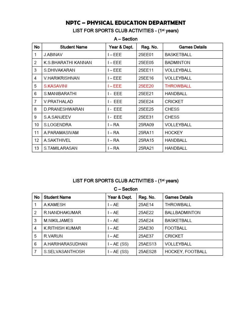 Sports Club Activities for 1st Years | PDF | Sports | Olympic Sports