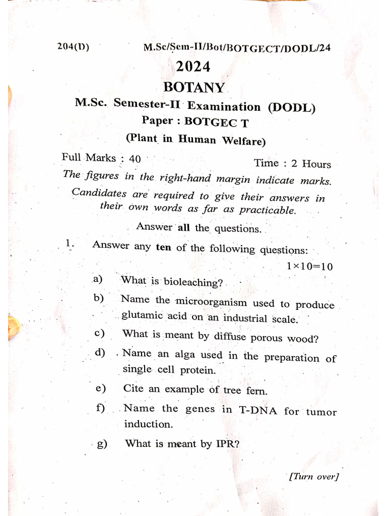 Botany Question Paper | PDF