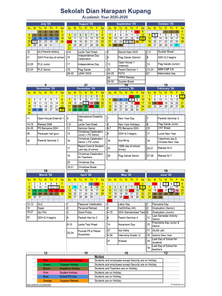 Academic Calender 2025-2026 SDH Kupang - Student | PDF | Observances | Religious Holidays