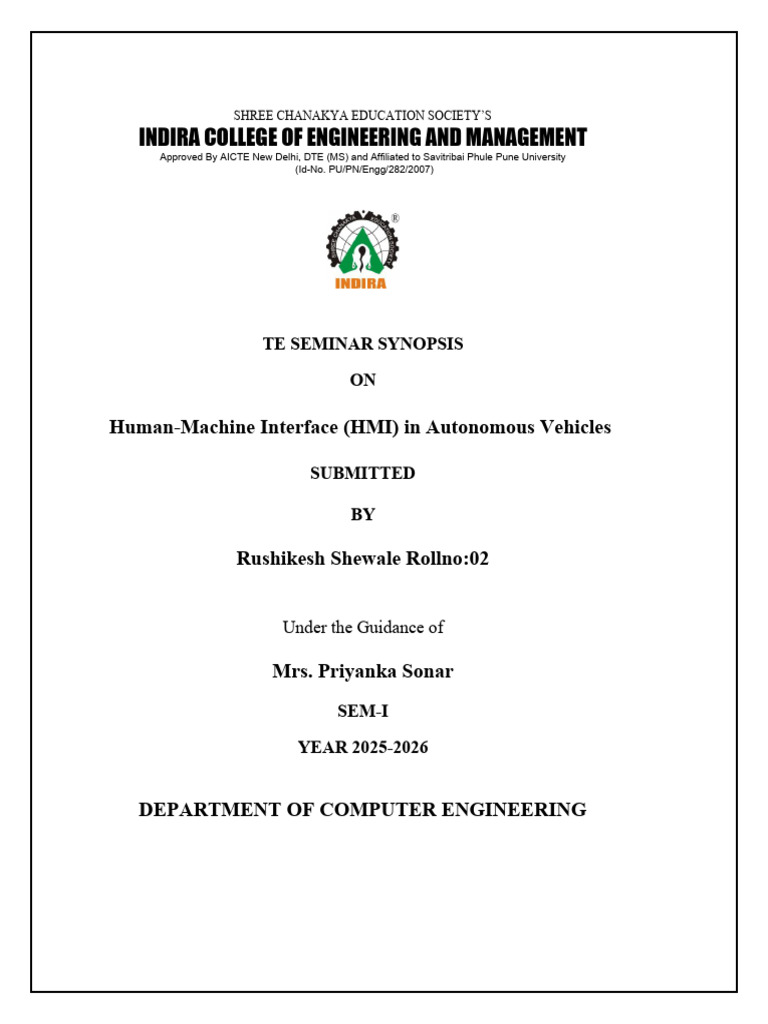 SYNOPSIS On Human-Machine Interface (HMI) in Autonomous Vehicles | PDF ...