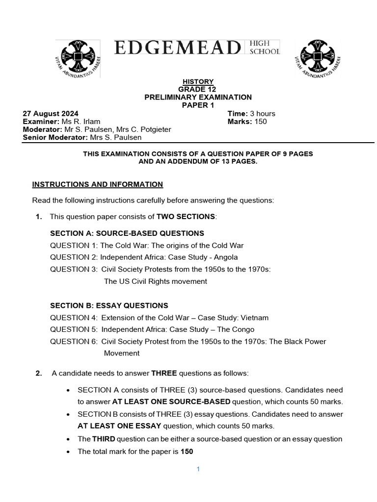 Grade 12 History Paper 1: Source Questions | PDF | Angola