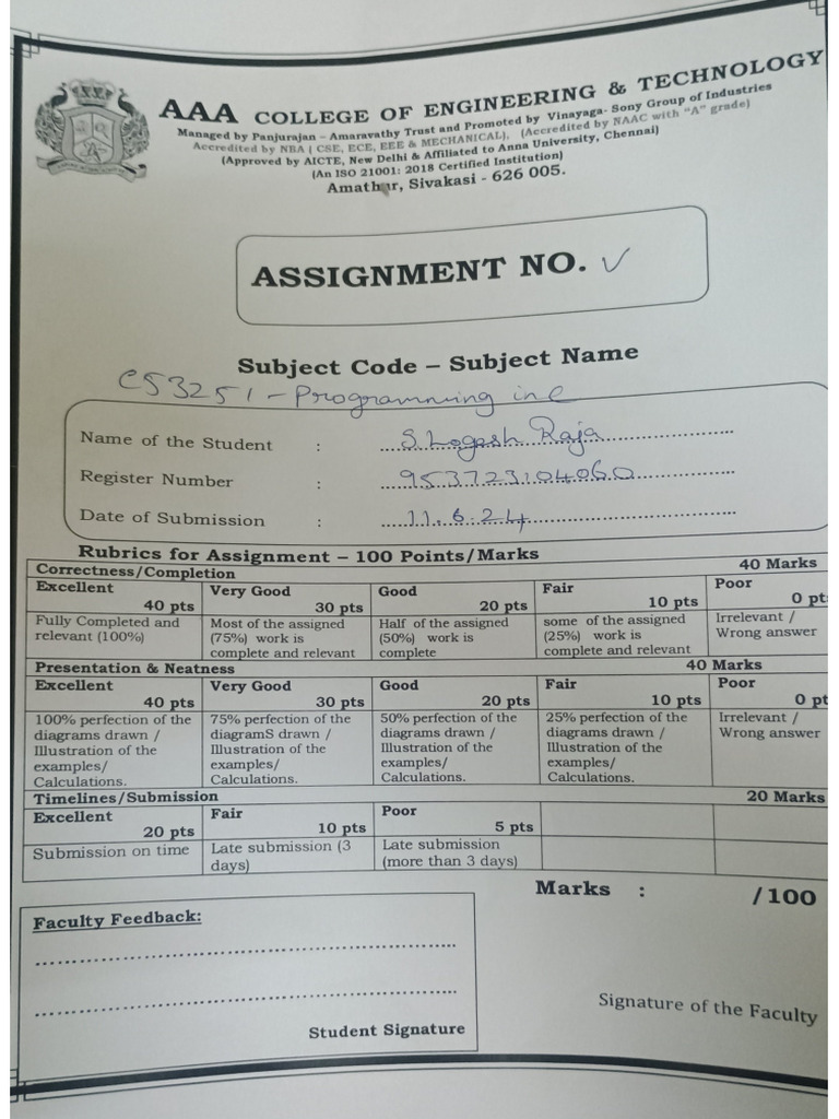 C Assignment 5 by Logesh Raja | PDF