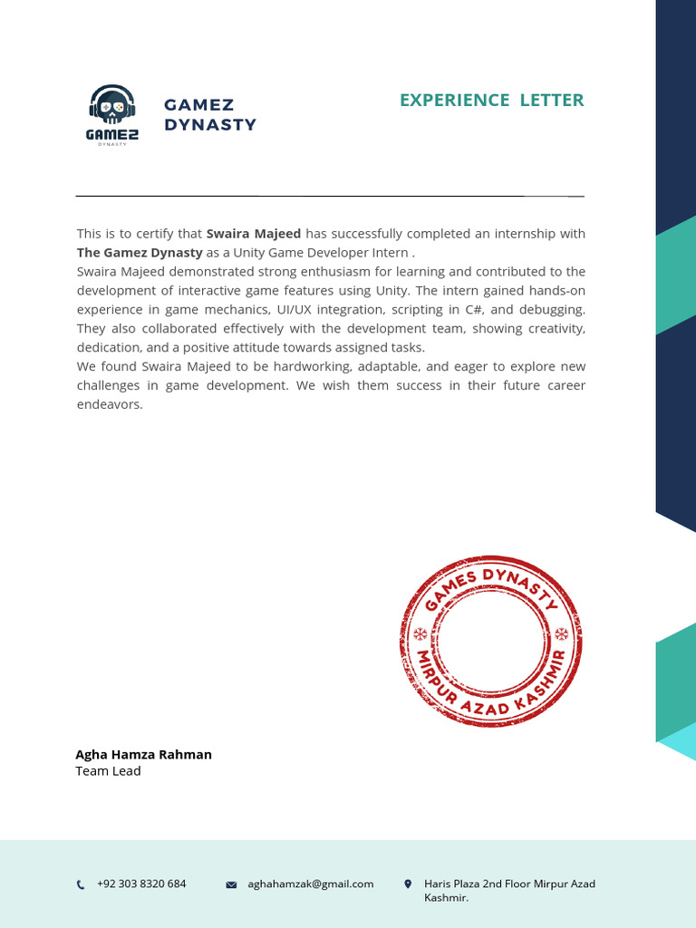 Sawira Experience Letter | PDF