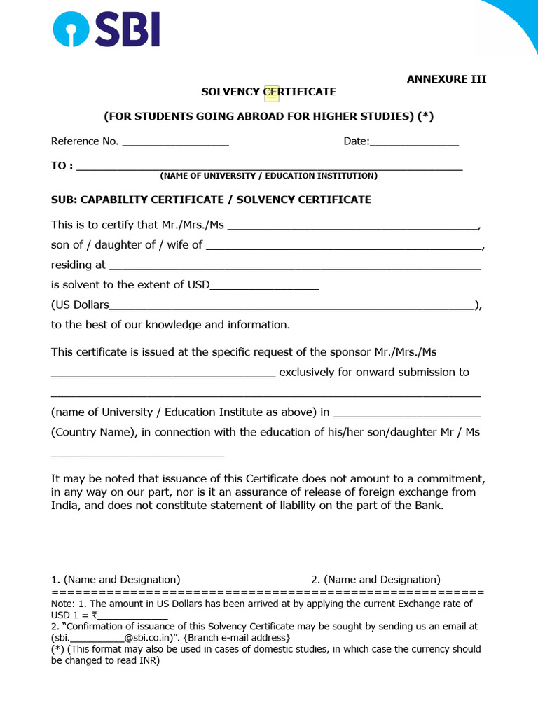 Solvency Certificate Annexure 3 - Fillable | PDF