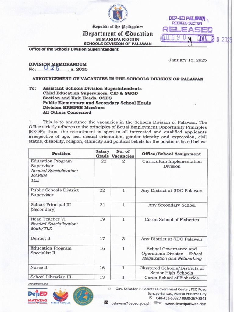 DM No. 025 S. 2025 | PDF