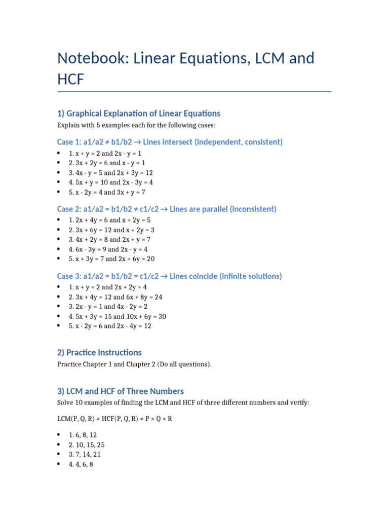 Linear Equations LCM HCF | PDF