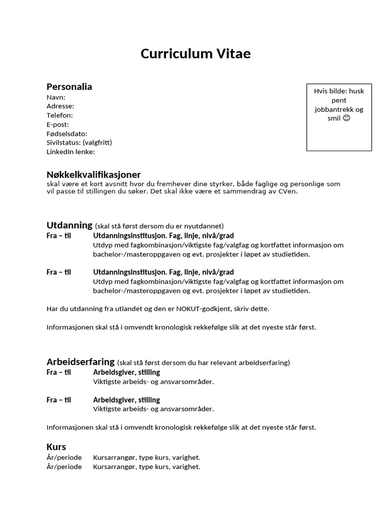 CV Mal Ny I Arbeidslivet | PDF