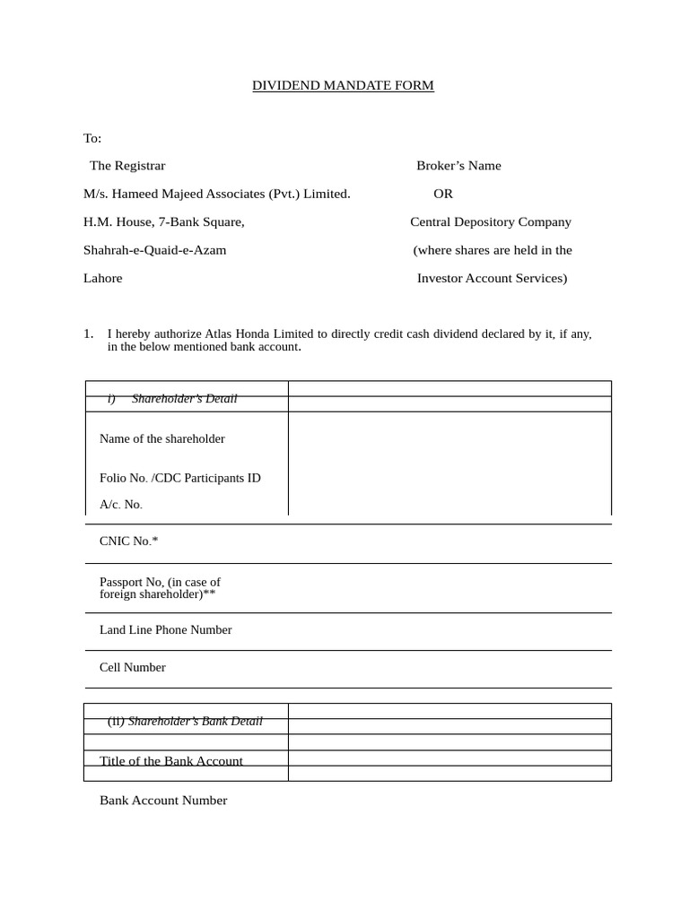 Dividend Mandate Form Final 2 | PDF