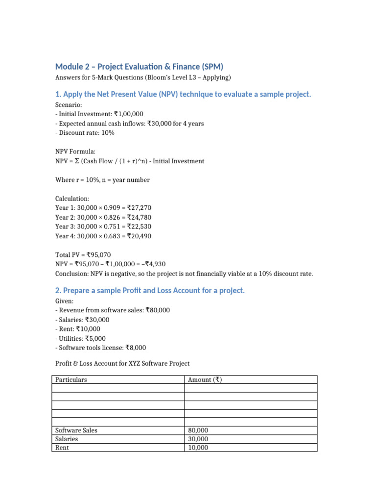 Module2 Project Evaluation Finance 5mark Answers | PDF | Net Present ...
