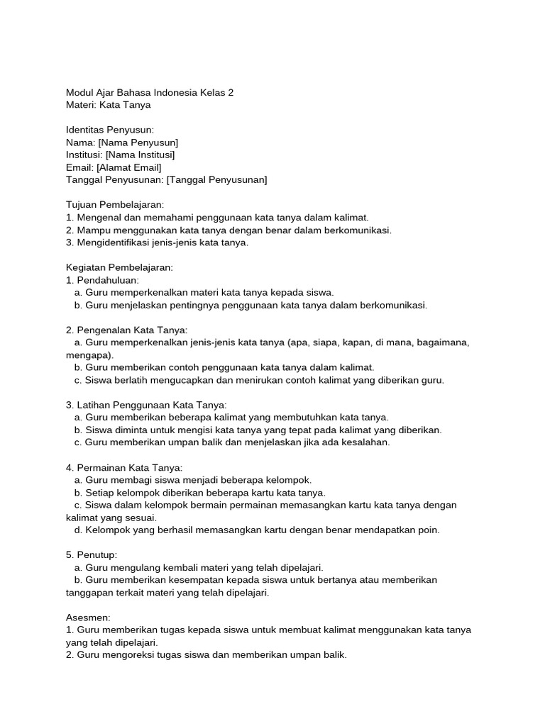 Modul Ajar BI Kata Tanya Lengkap | PDF