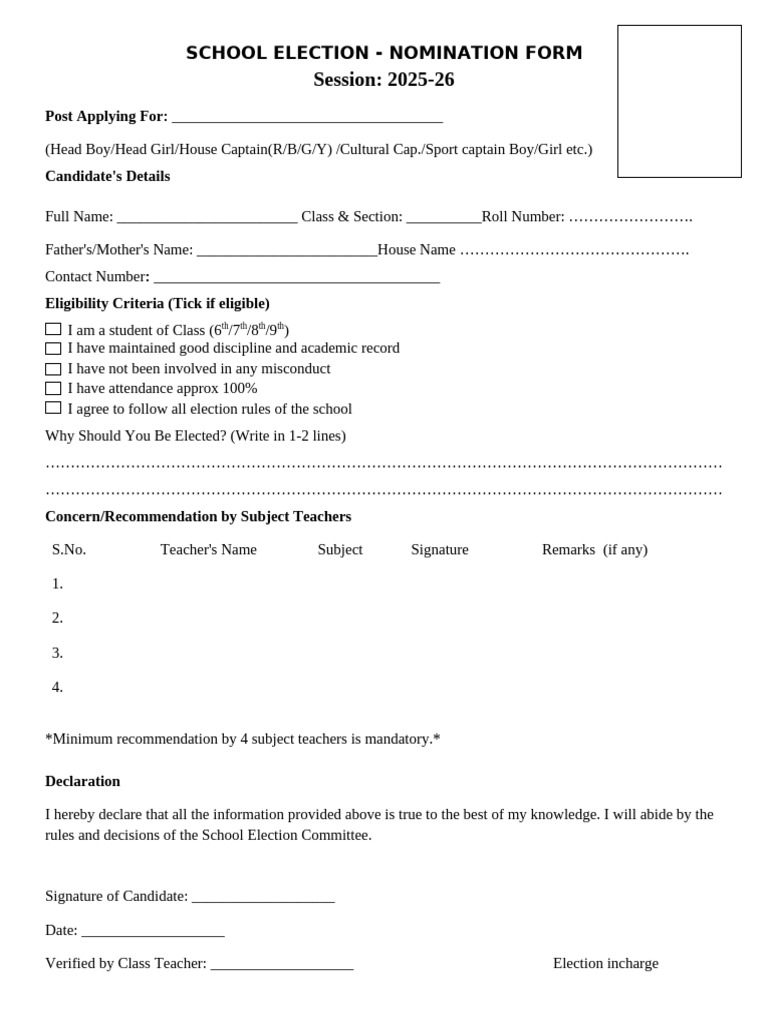 School Election Nomination Form | PDF