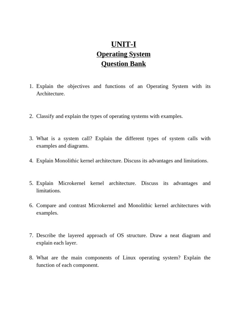 OS Unit-1 Question Bank | PDF
