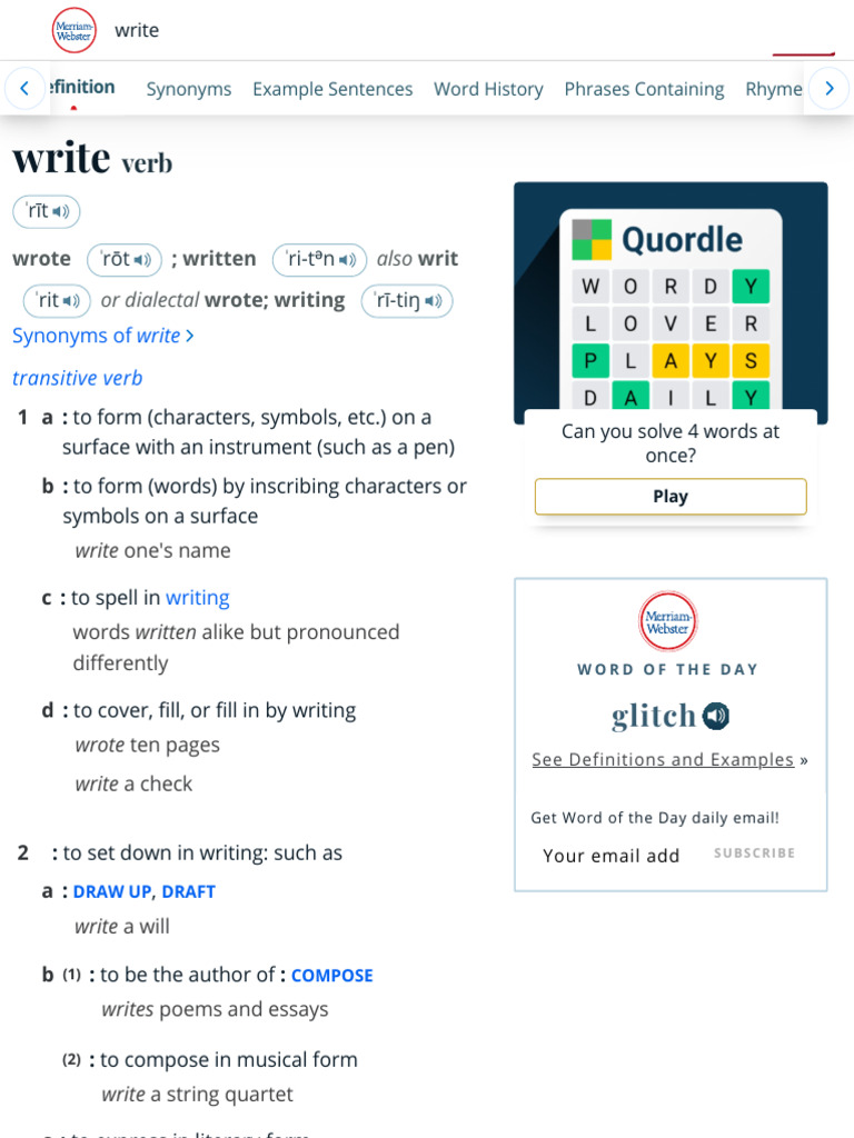 Definition and Meaning of "Write" | PDF | Linguistics | Lexicology