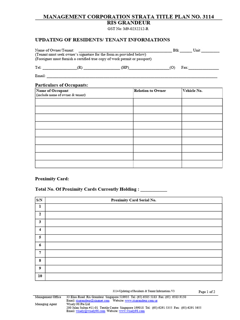 Update Residents & Tenant Info Form | PDF | Government And Personhood