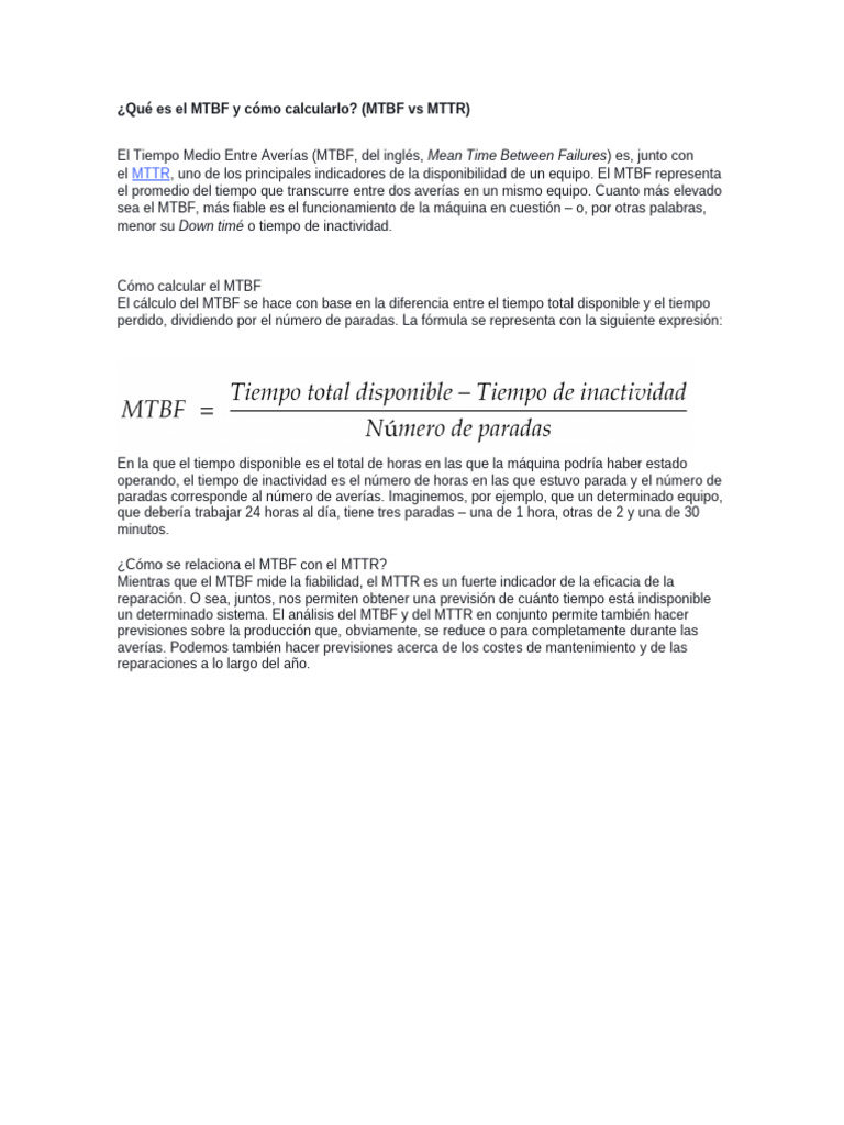 Qué es y cómo calcular el MTBF | PDF