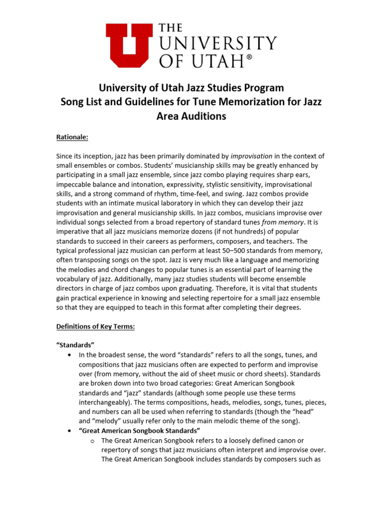 Jazz Tune Memorization Guidelines | PDF | Jazz | Chord (Music)