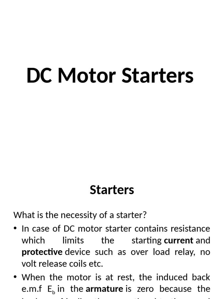 DC Motor Starters Explained | PDF | Relay | Electric Power